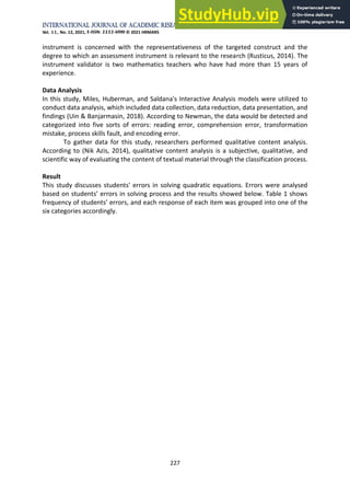 Analysis of Students Error in Solving Quadratic Equations Using Newman ...
