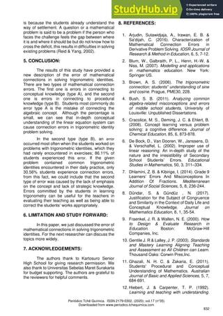 Analysis Of Students Mathematical Connection Errors In Trigonometric Identity Problem Solving | PDF