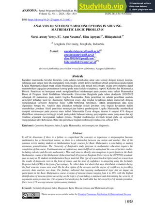 Analysis Of Student S Misconceptions In Solving Mathematic Logic Problems | PDF
