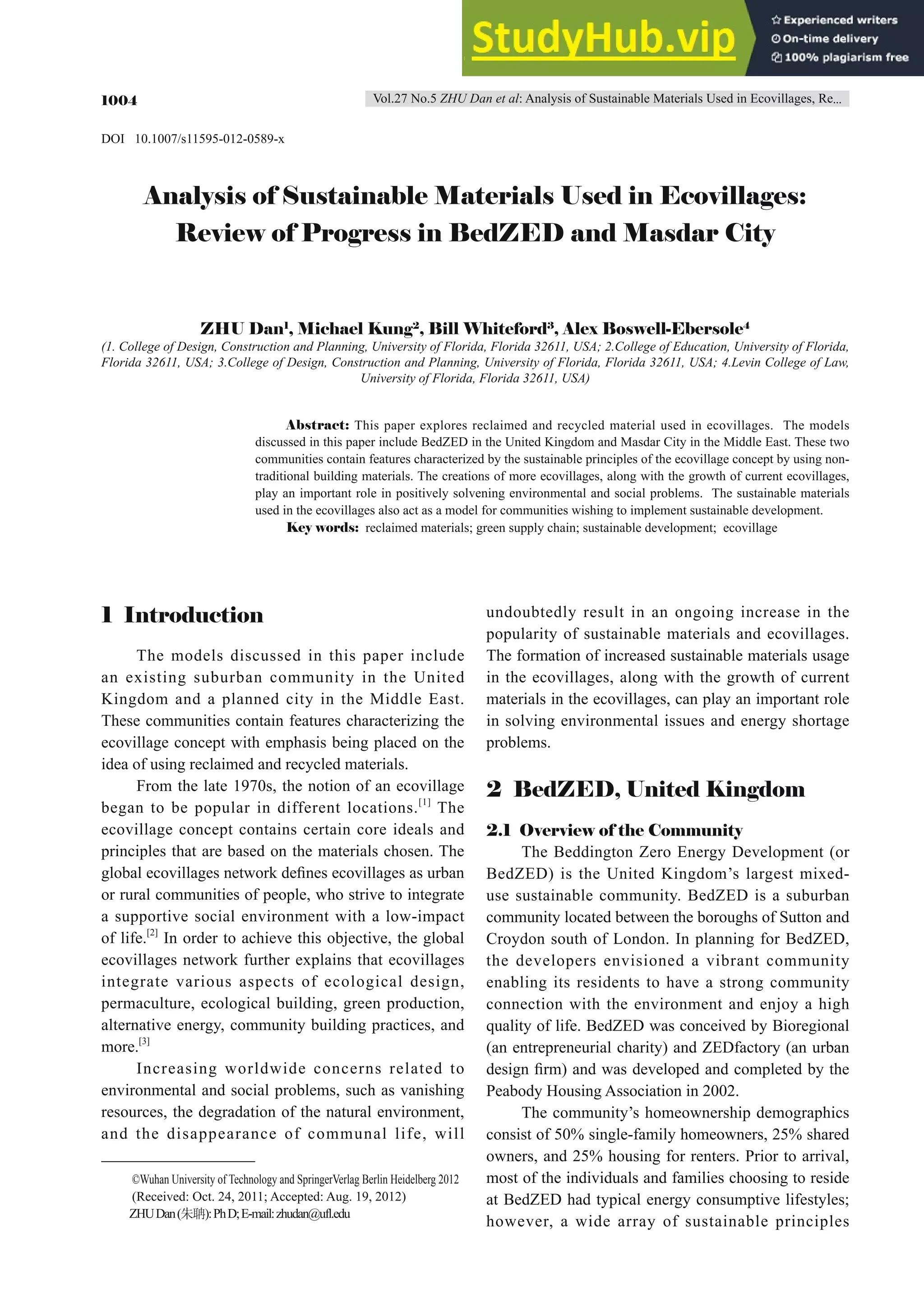 Analysis Of Sustainable Materials Used In Ecovillages Review Of ...