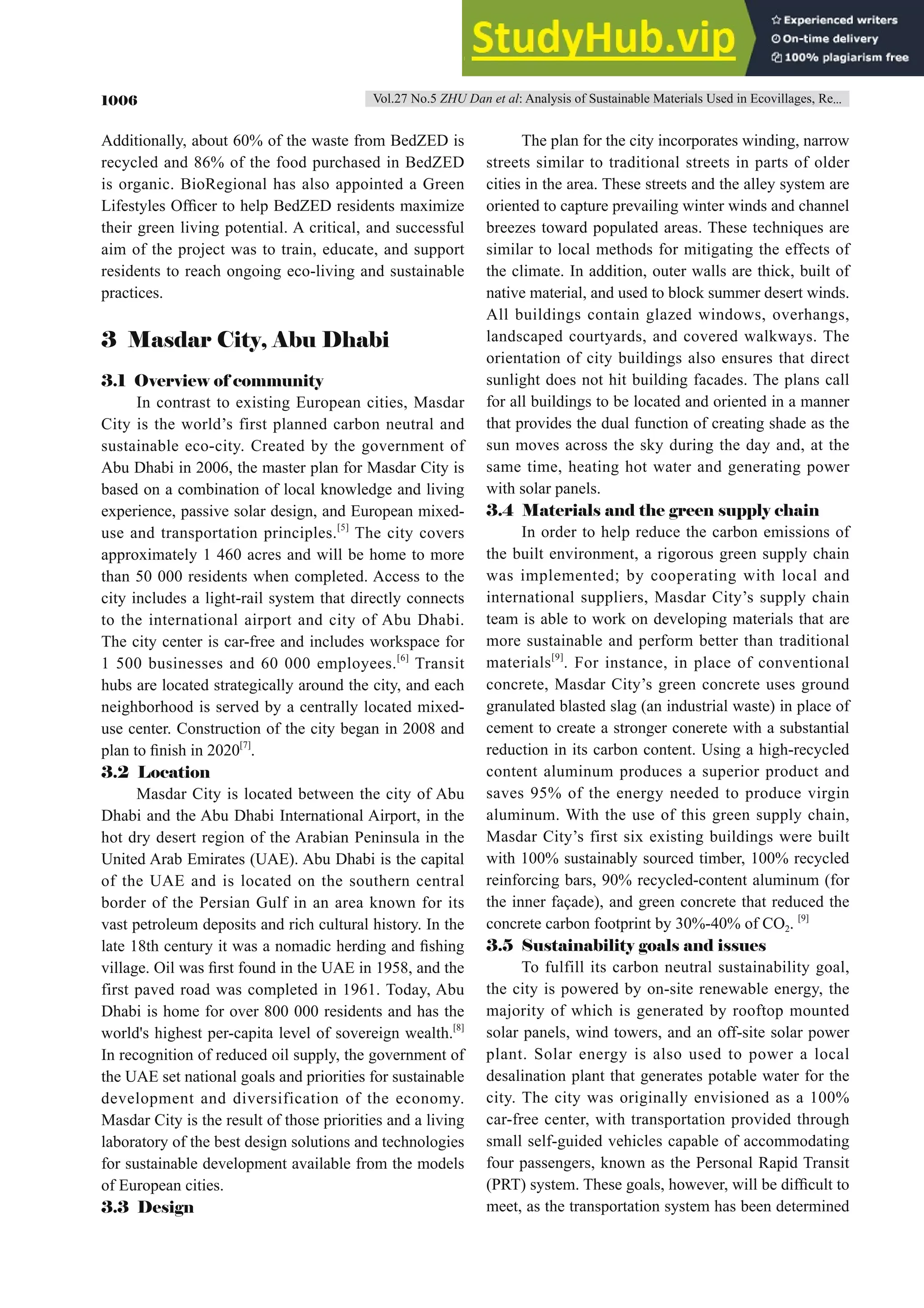 Analysis Of Sustainable Materials Used In Ecovillages Review Of Progress In BedZED And Masdar ...