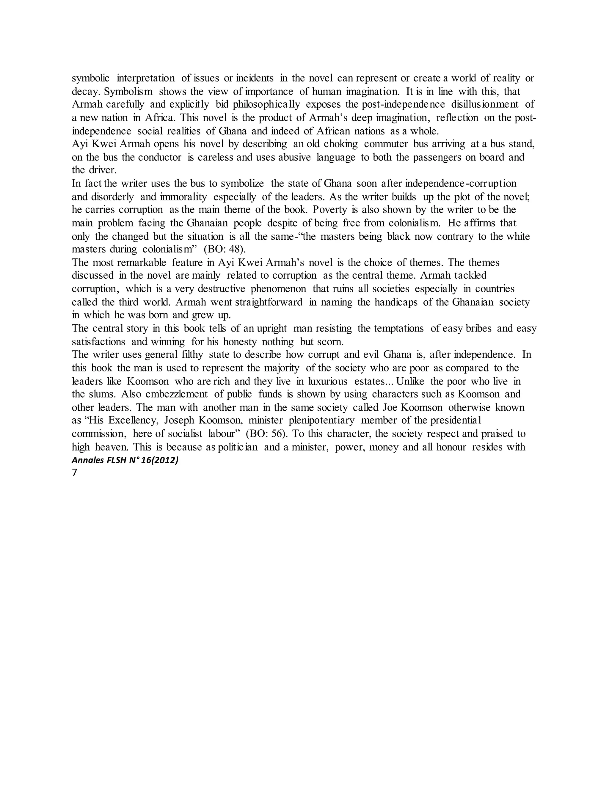 Analysis of symbols in the beautyful ones are not yet born | DOCX