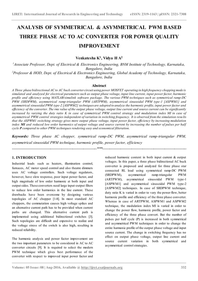 Analysis of symmetrical & asymmetrical pwm based three phase ac to ac converter for power ...