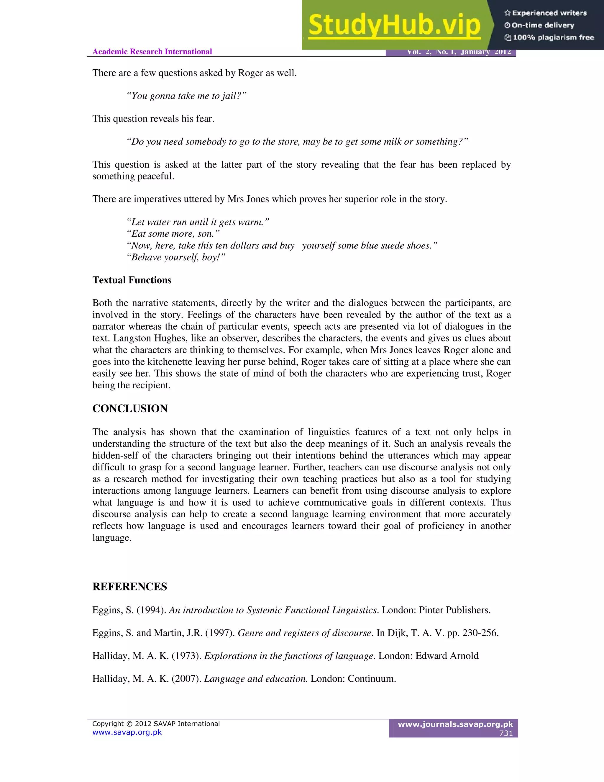 ANALYSIS OF THANK YOU M AM HALLIDAY S METAFUNCTIONS | PDF