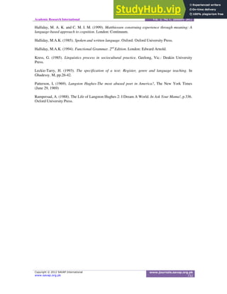 ANALYSIS OF THANK YOU M AM HALLIDAY S METAFUNCTIONS | PDF