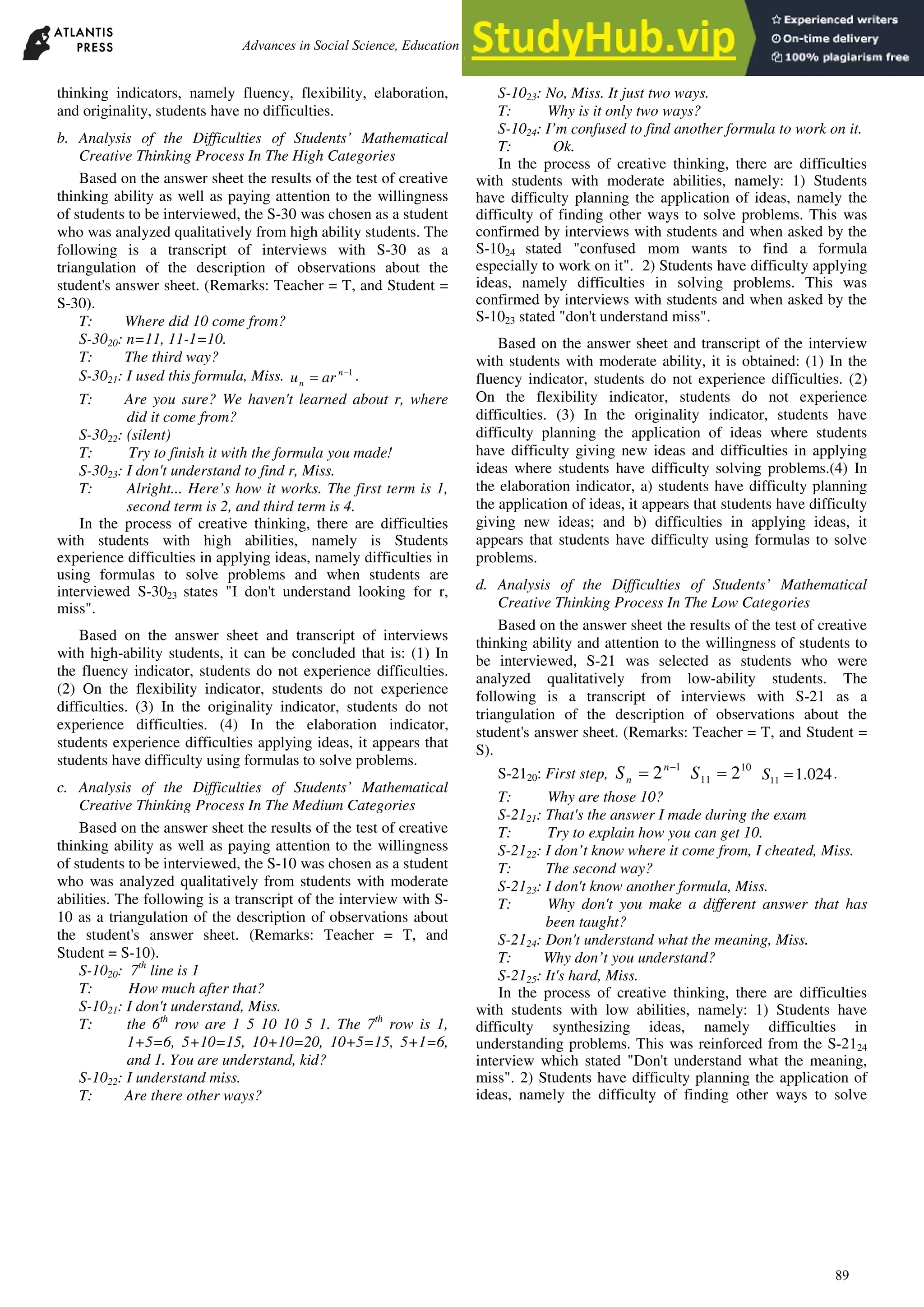 Analysis Of The Difficulties Of The Mathematical Creative Thinking Process In Problem Based ...