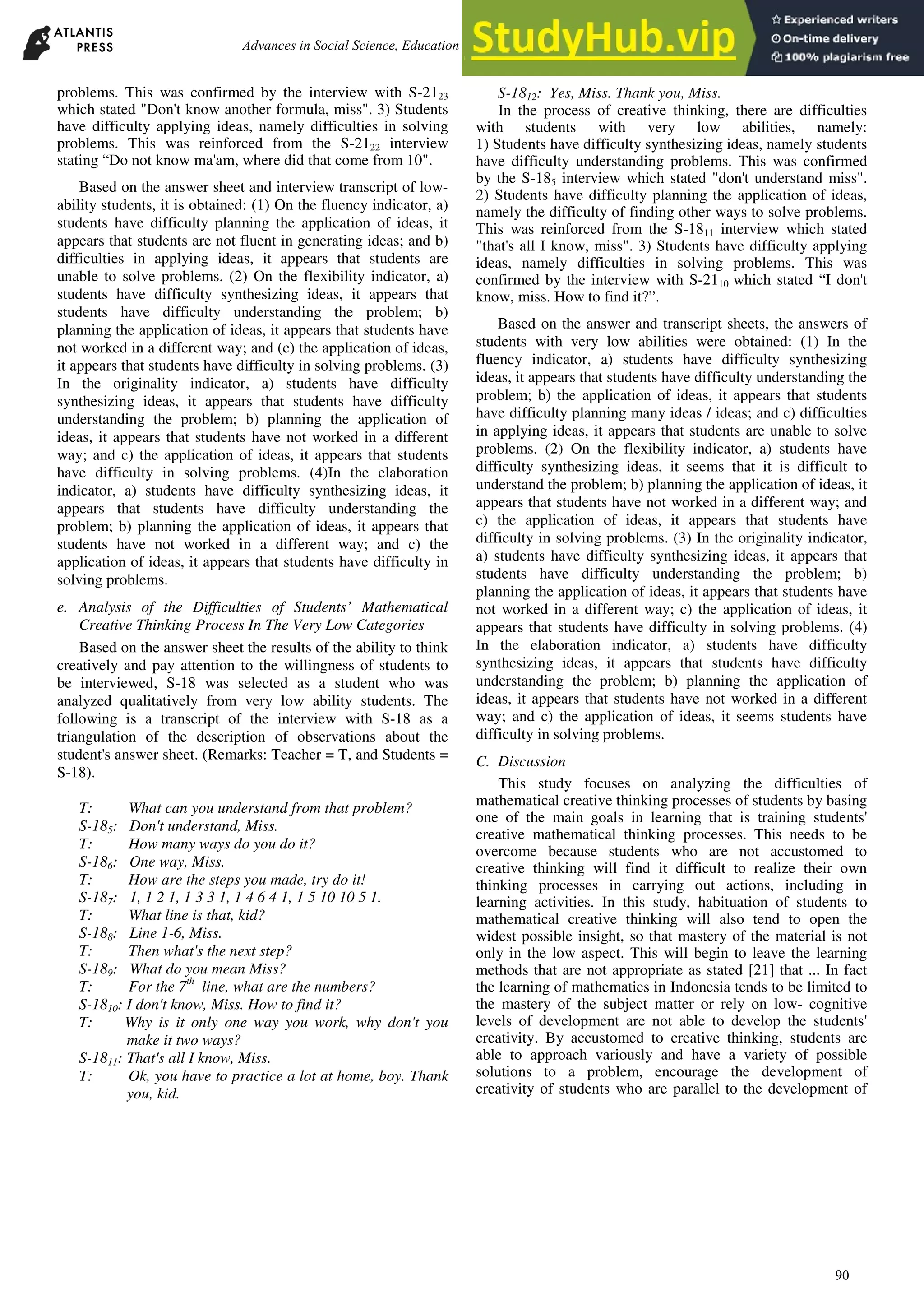 Analysis Of The Difficulties Of The Mathematical Creative Thinking Process In Problem Based ...