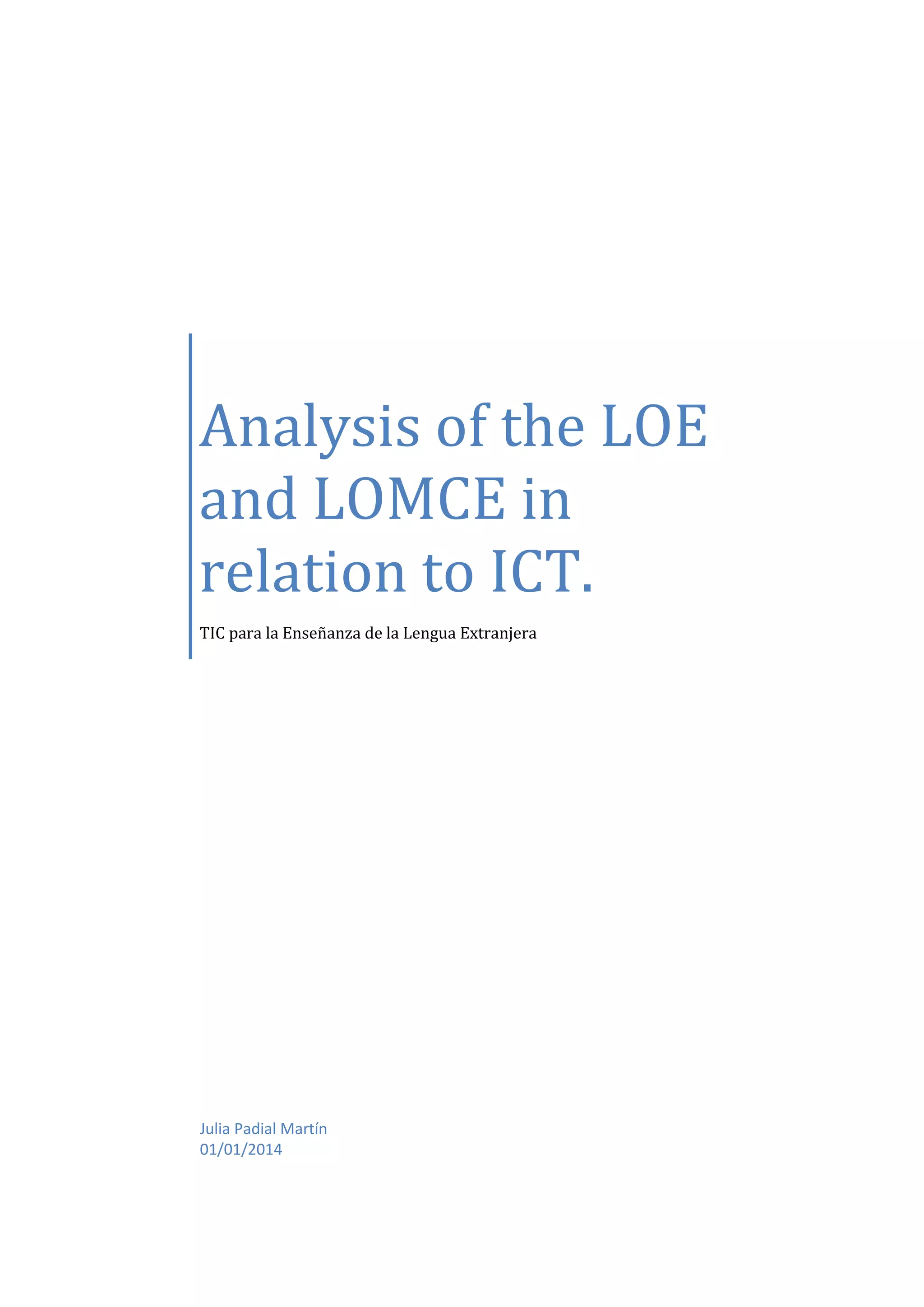 Analysis of the loe and lomce in relation to ict | DOCX | Education industry | Industries