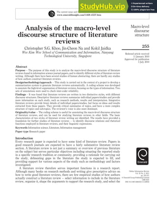 Analysis Of The MacroLevel Discourse Structure Of Literature Reviews | PDF | Publishing Industry ...