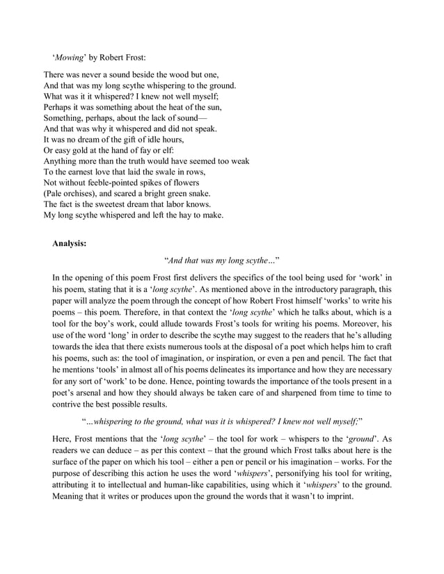 Analysis of the poem 'mowing' by robert frost | PDF | Poetry | Books ...