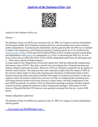 Analysis Of The Sarbanes-Oxley Act | PDF