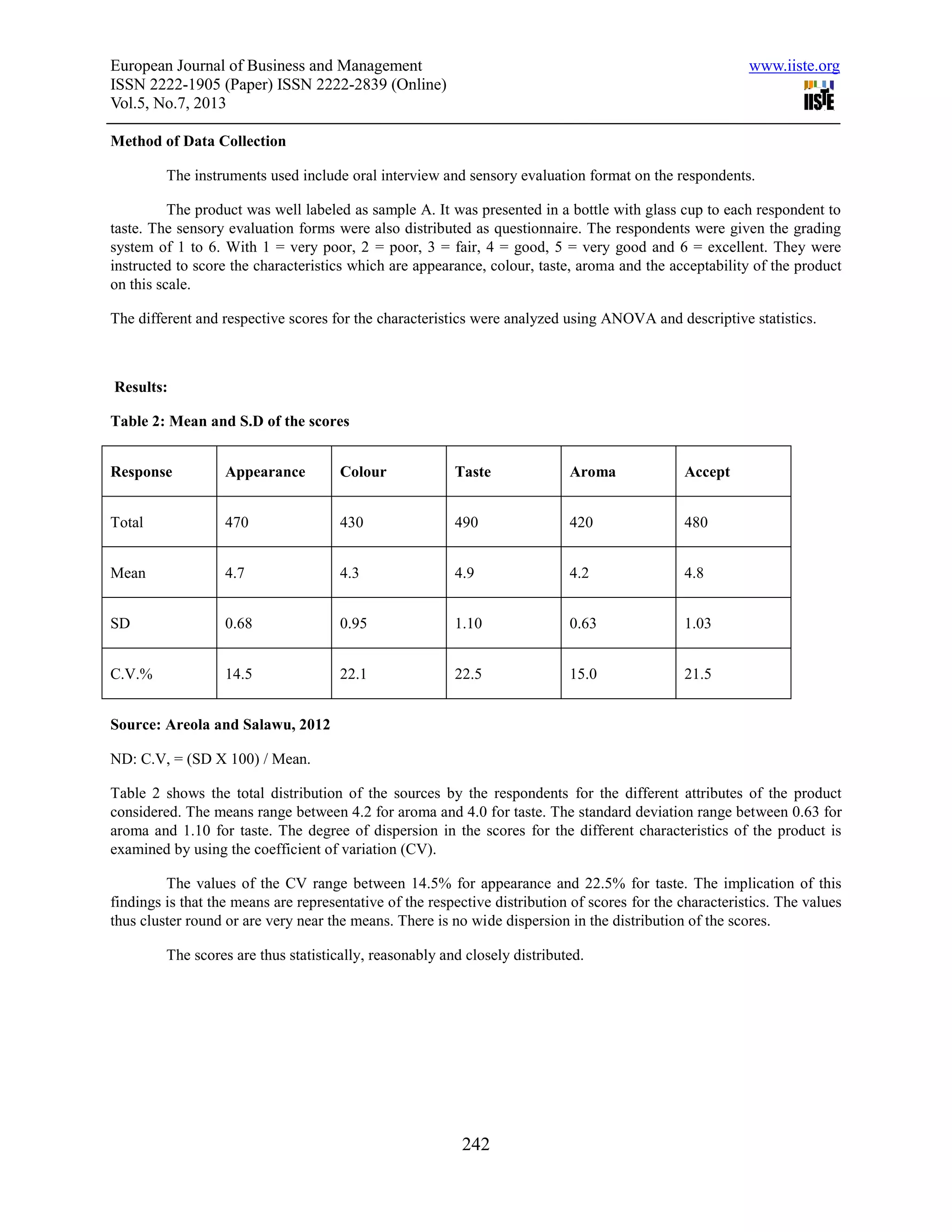 Analysis of the sensory attributes of plantain wine ok(areola) | PDF