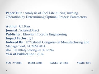 Analysis of tool life during turning operation | PPT