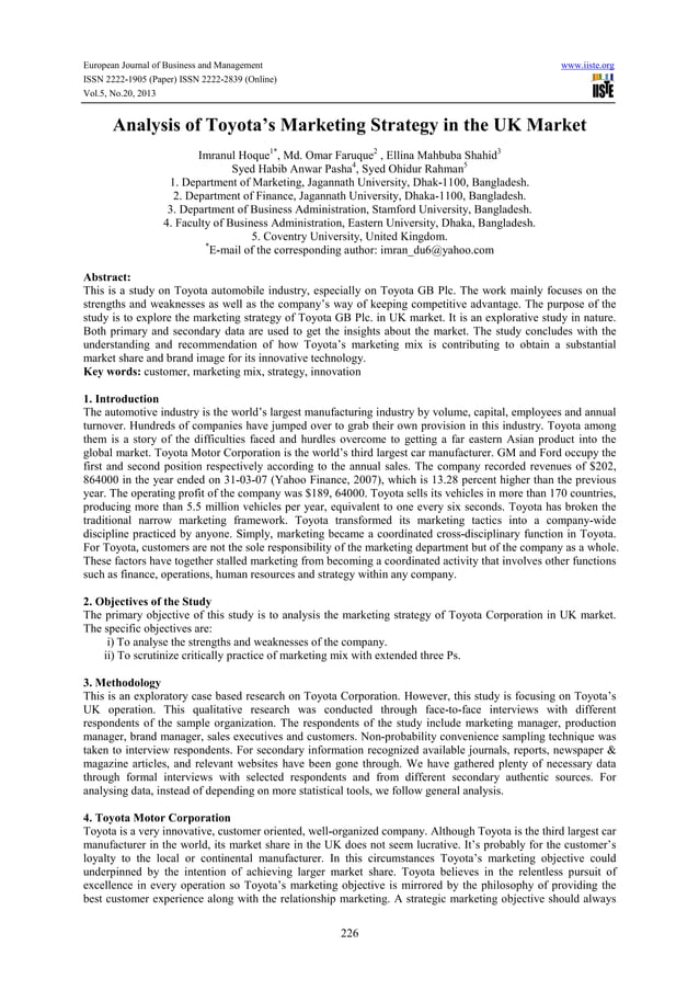 Analysis of toyota’s marketing strategy in the uk market | PDF ...