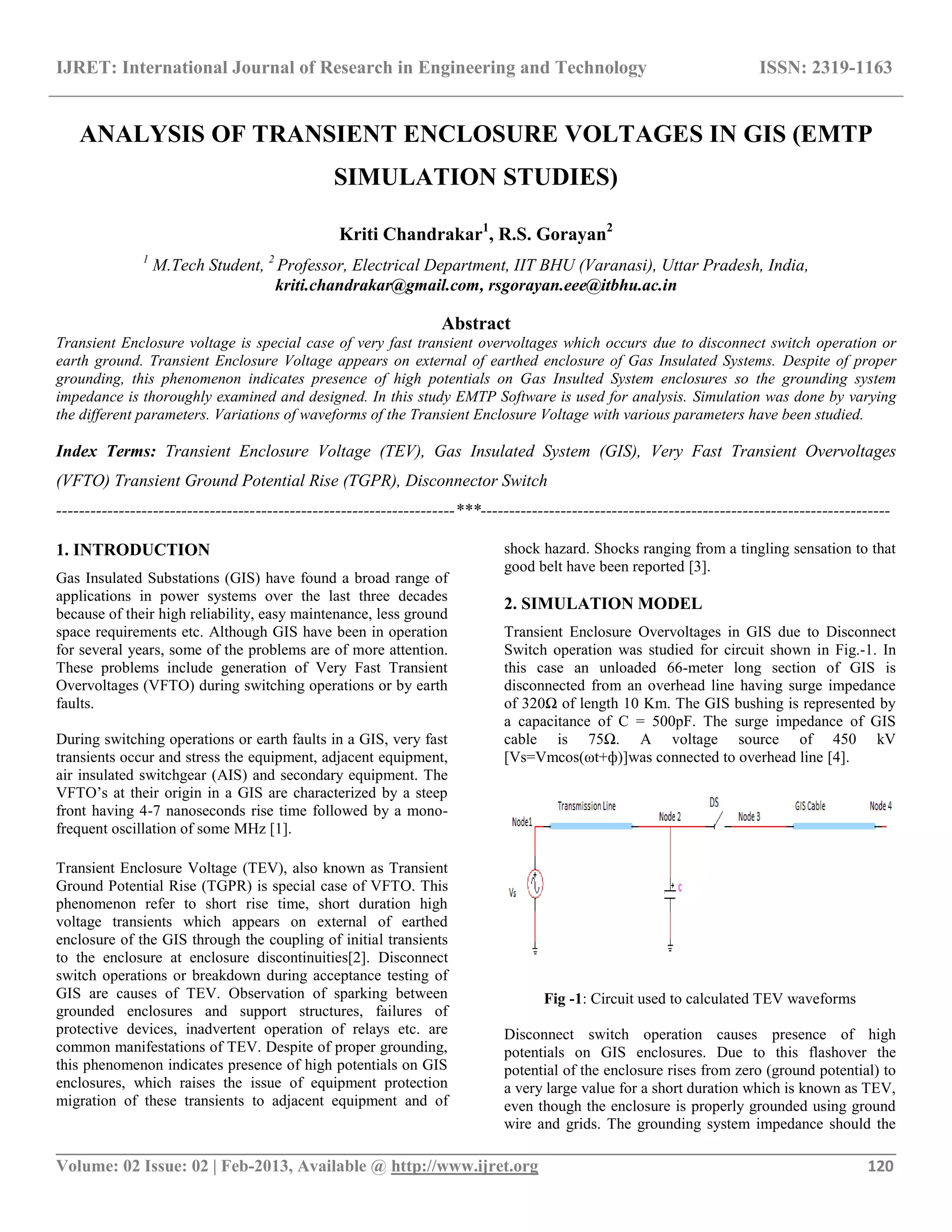 Analysis of transient enclosure voltages in gis (emtp simulation studies) | PDF
