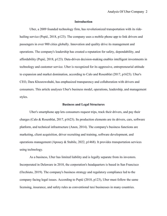 ANALYSIS OF UBER INC. COMPANY BUSINESS MODEL | PDF