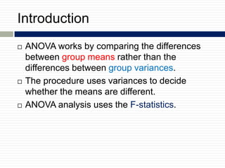 Analysis of variance (ANOVA) | PPTX