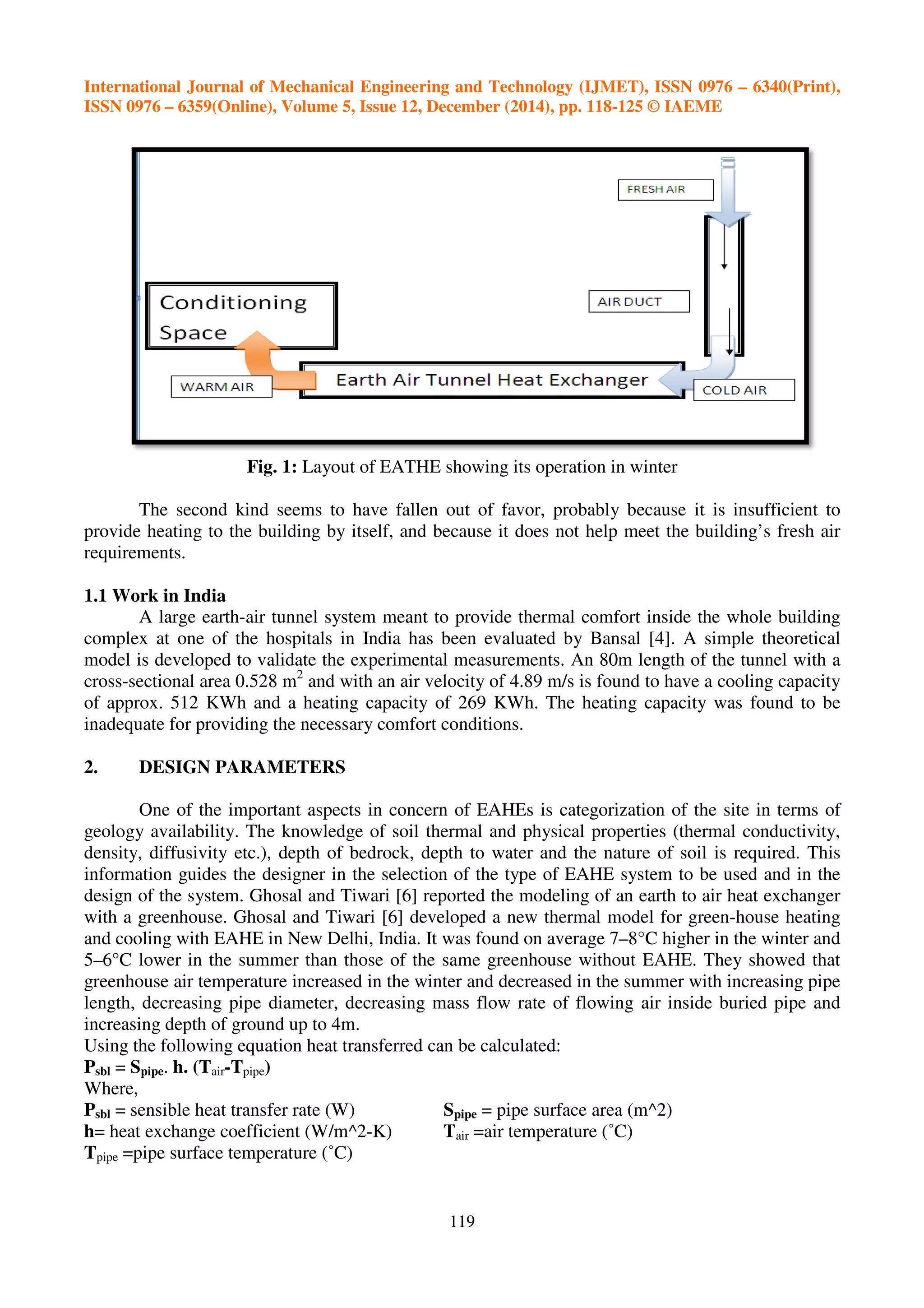 Analysis of various designing parameters for earth air tunnel heat exchanger system | PDF