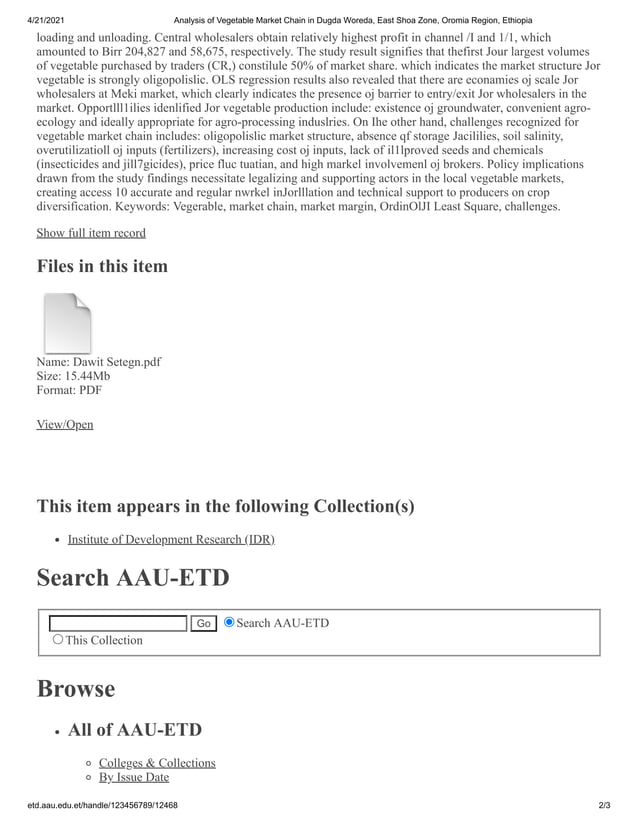 Analysis of vegetable market chain in dugda woreda, east shoa zone ...