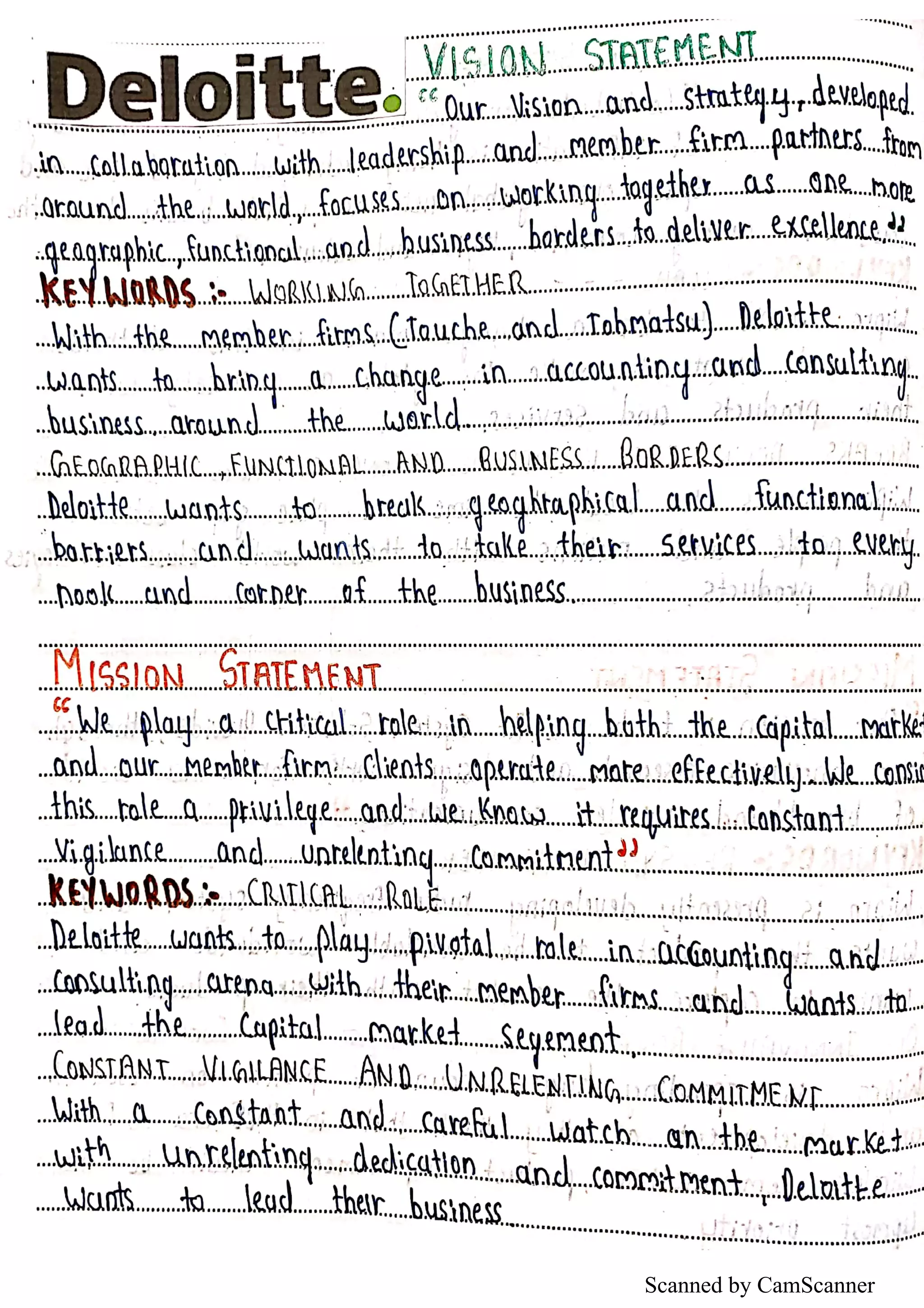 Analysis of vision and mission statement of ITC, Wipro, Deloitte ...