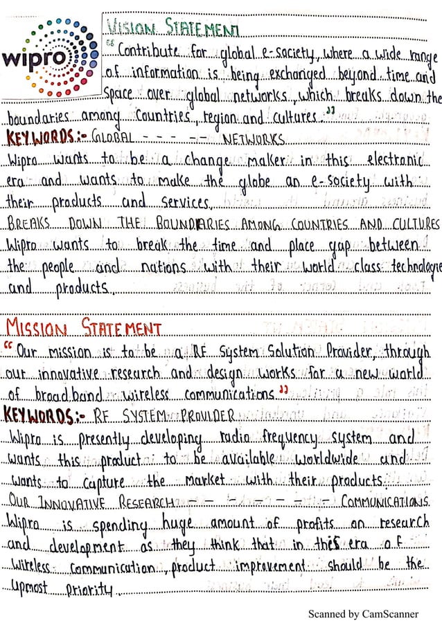 Analysis of vision and mission statement of ITC, Wipro, Deloitte ...