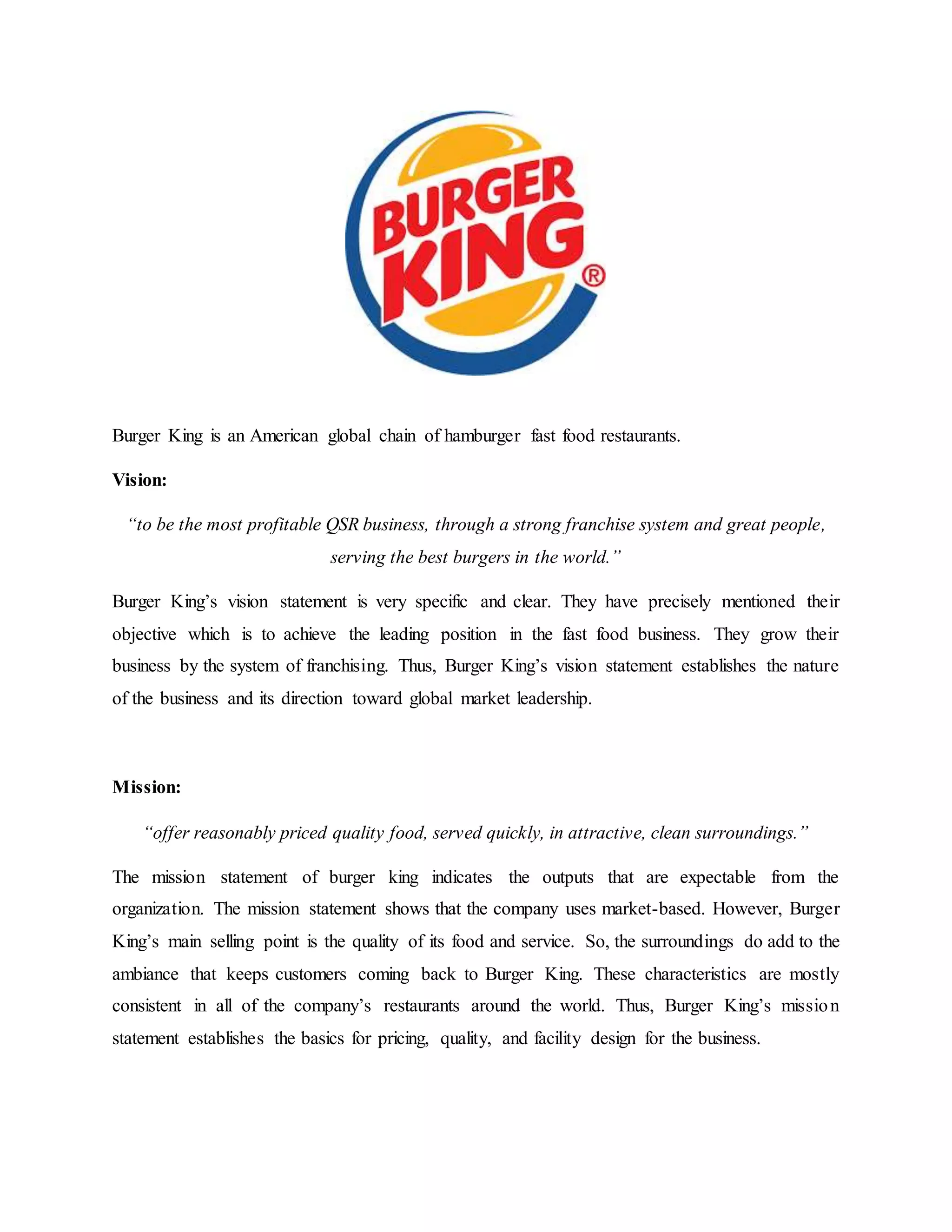Analysis of vision and mission statements - ikea , burger king, coca ...