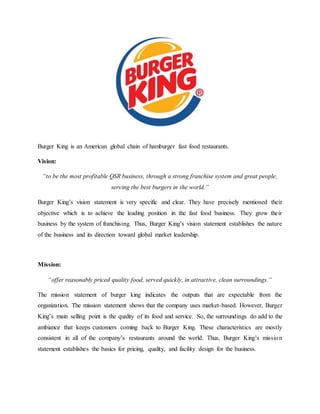 Analysis of vision and mission statements - ikea , burger king, coca ...