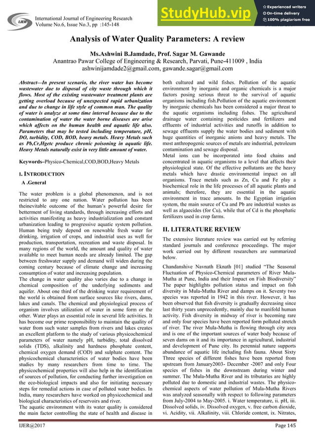 Analysis Of Water Quality Parameters A Review | PDF | Environmental ...