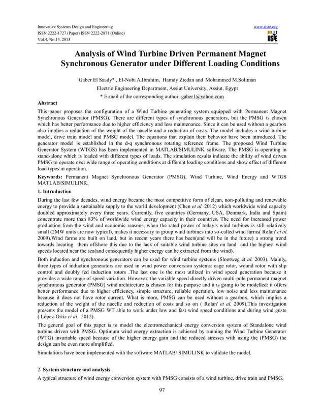Analysis Of Wind Turbine Driven Permanent Magnet Synchronous Generator Under Different Loading