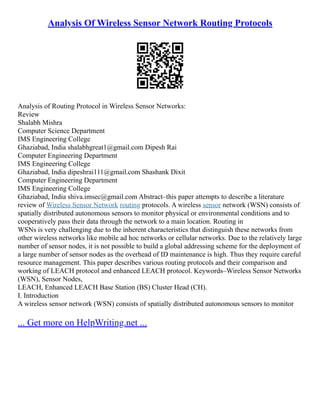 Analysis Of Wireless Sensor Network Routing Protocols | PDF