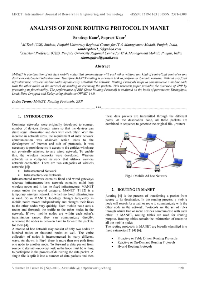 Analysis of zone routing protocol in manet | PDF