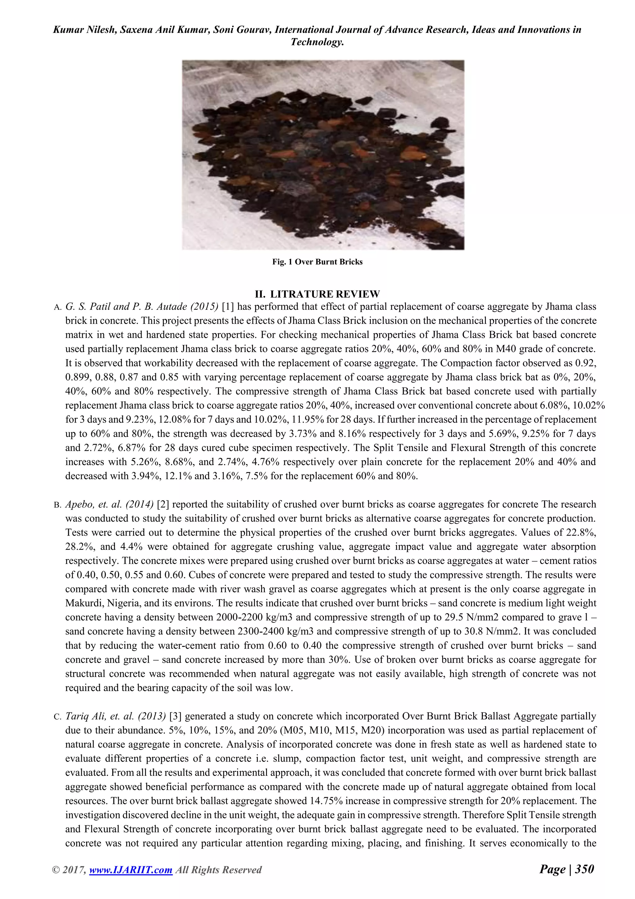 Analysis on concrete made from over burned bricks | PDF | Civil ...
