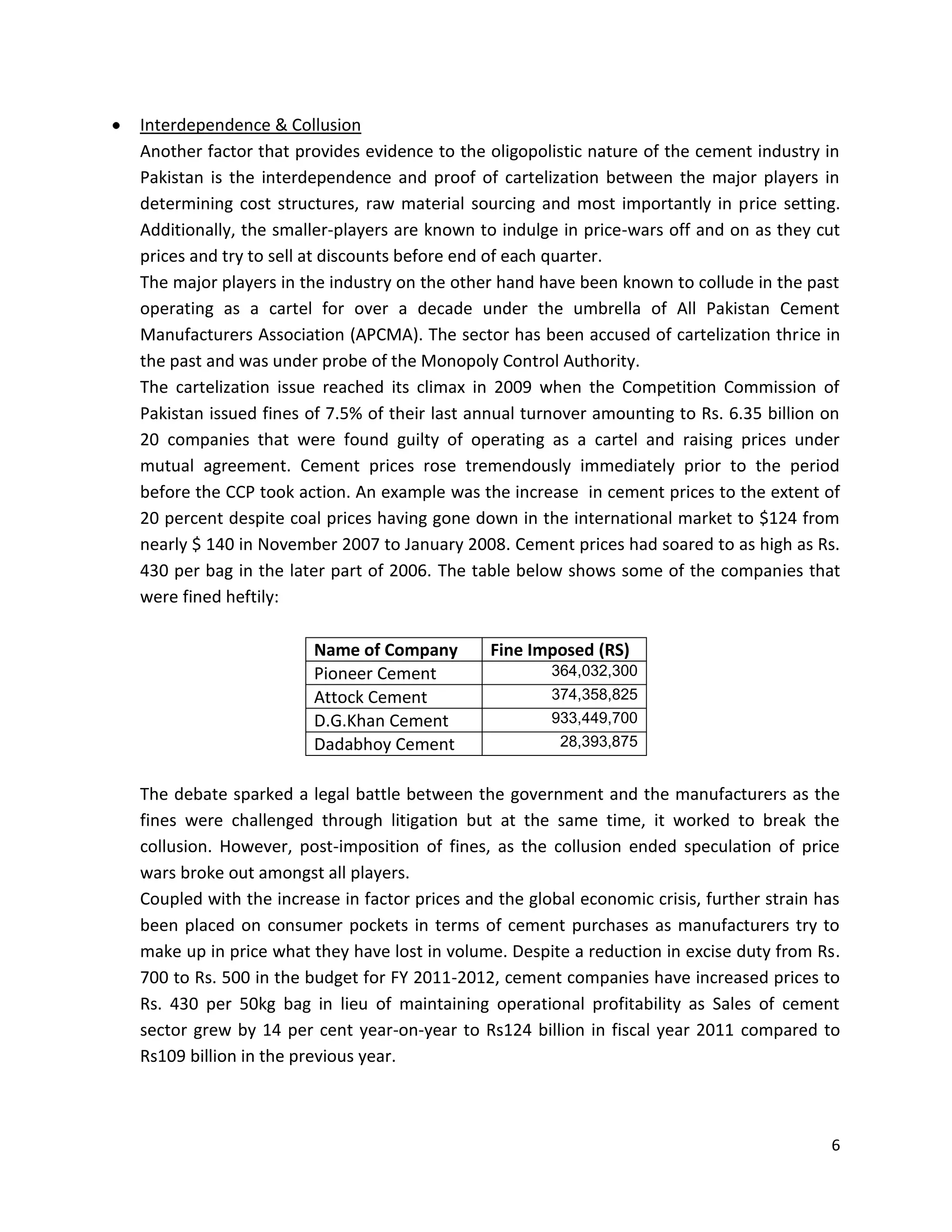 Analysis on the cement industry in pakistan | DOCX