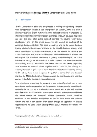 Analysis on the strategic management of smrt corp using delta model ...