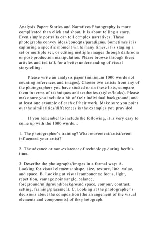 Analysis Paper Stories and Narratives Photography is more complicat.docx