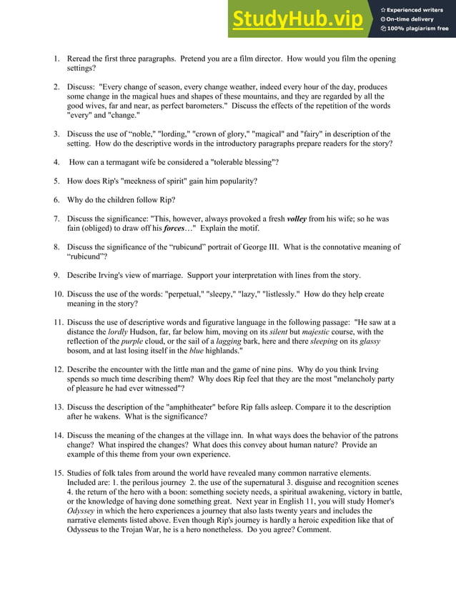 Analysis Quot Rip Van Winkle Quot | PDF | Books and Literature