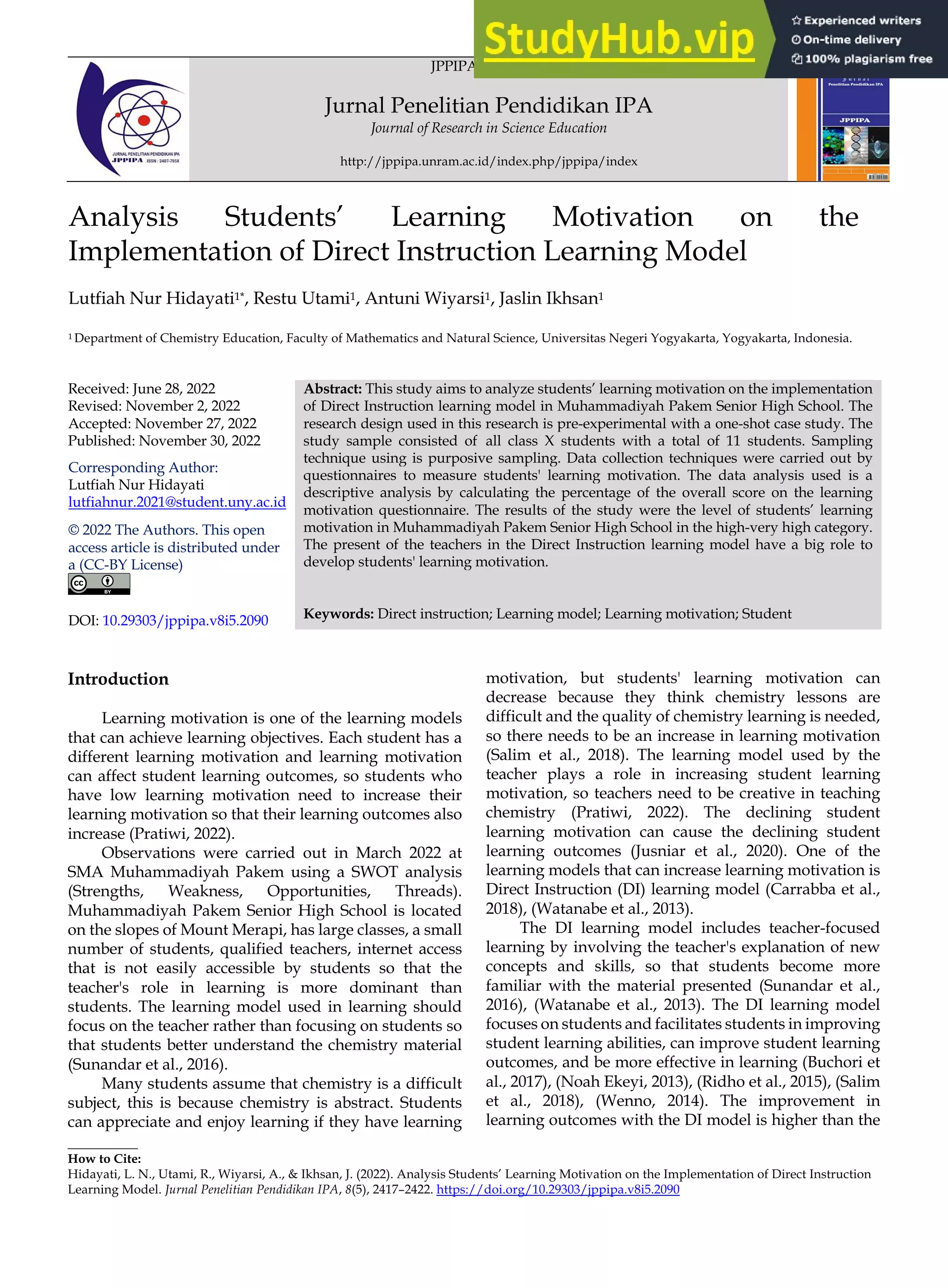 Analysis Students Learning Motivation on the Implementation of Direct Instruction Learning Model.pdf