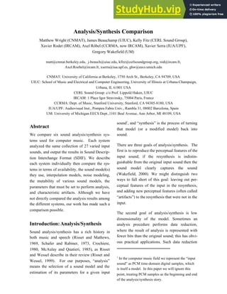 Analysis Synthesis Comparison | PDF | Digital Audio | Computer Software and Applications