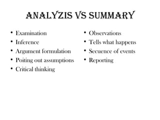 Analysis vs summary | PPT