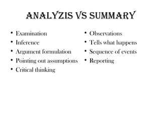 Analysis vs summary | PPT