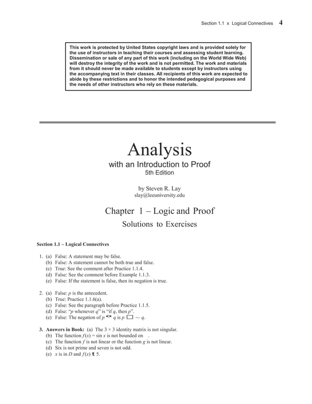 Analysis with an introduction to proof 5th edition lay solutions manual ...