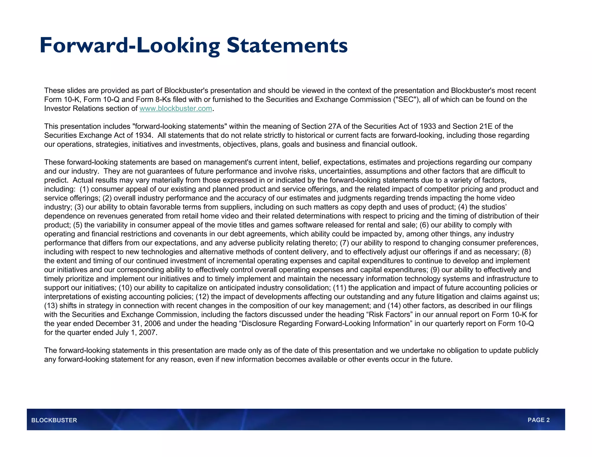 Blockbuster 2007 Analyst Report | PDF