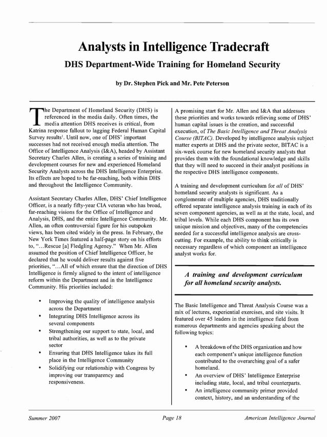 Analysts in intelligence tradecraft 2007 | PDF