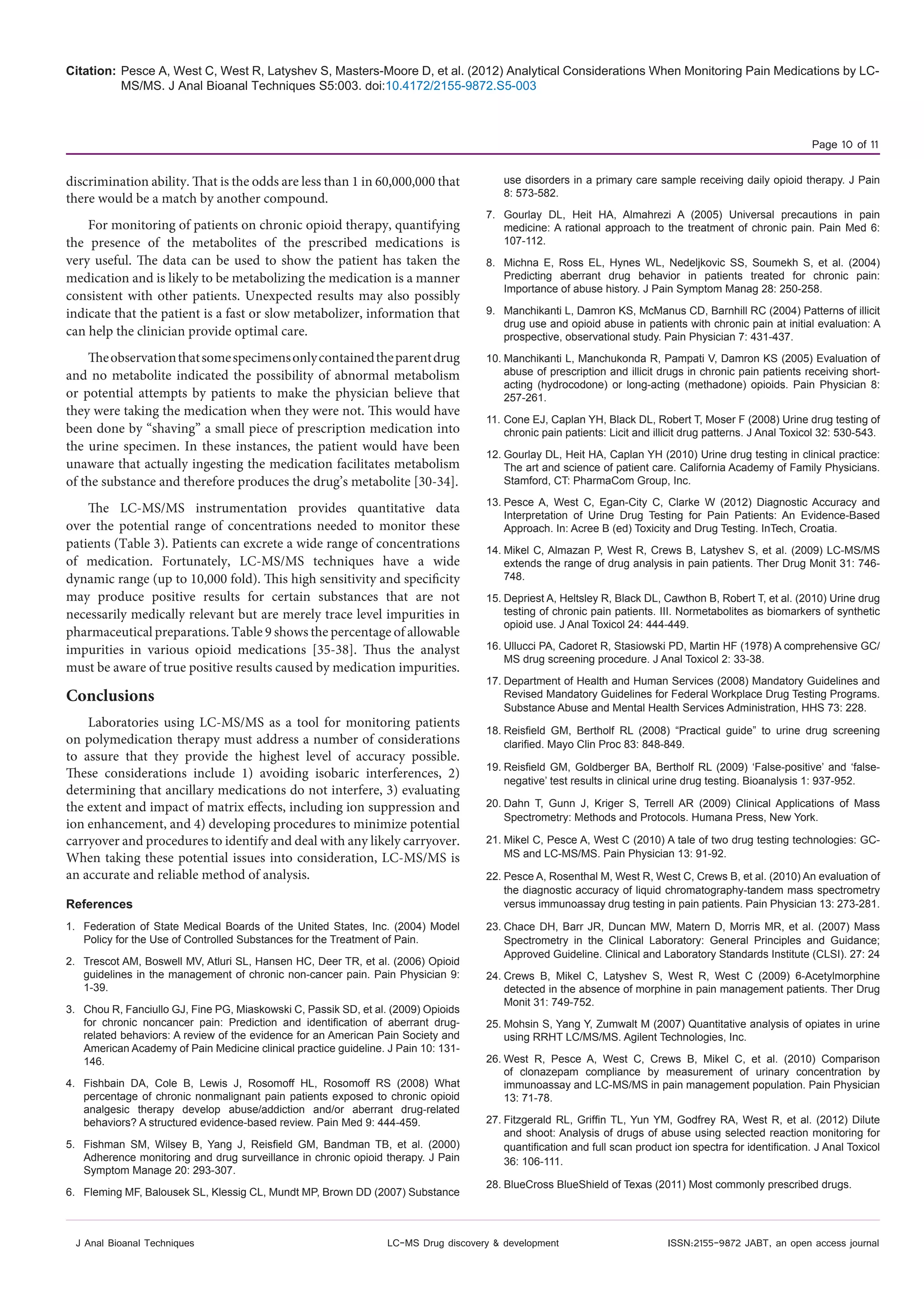 Analytical Considerations When Monitoring Pain Medications by LC-MS/MS ...