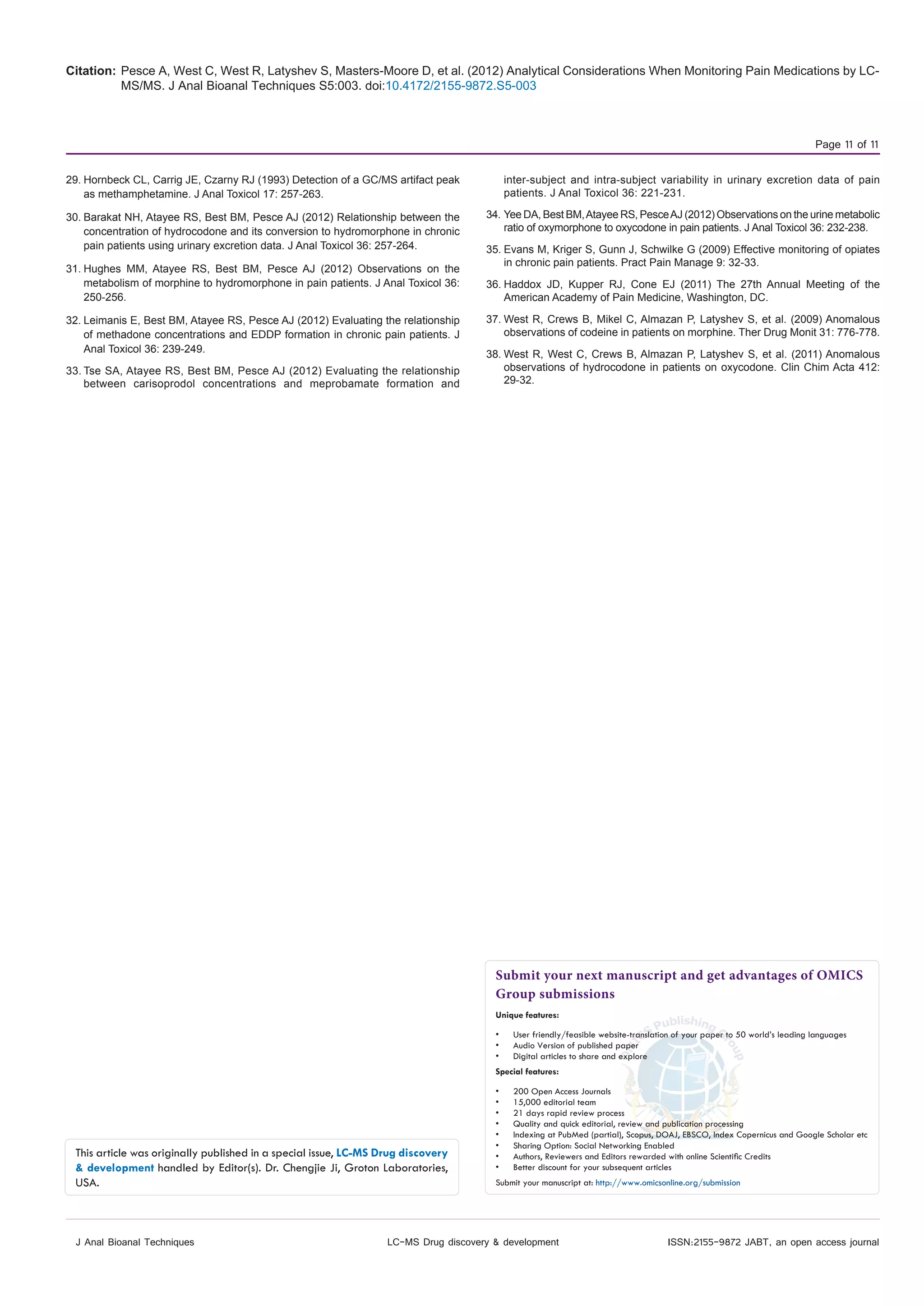 Analytical Considerations When Monitoring Pain Medications by LC-MS/MS ...