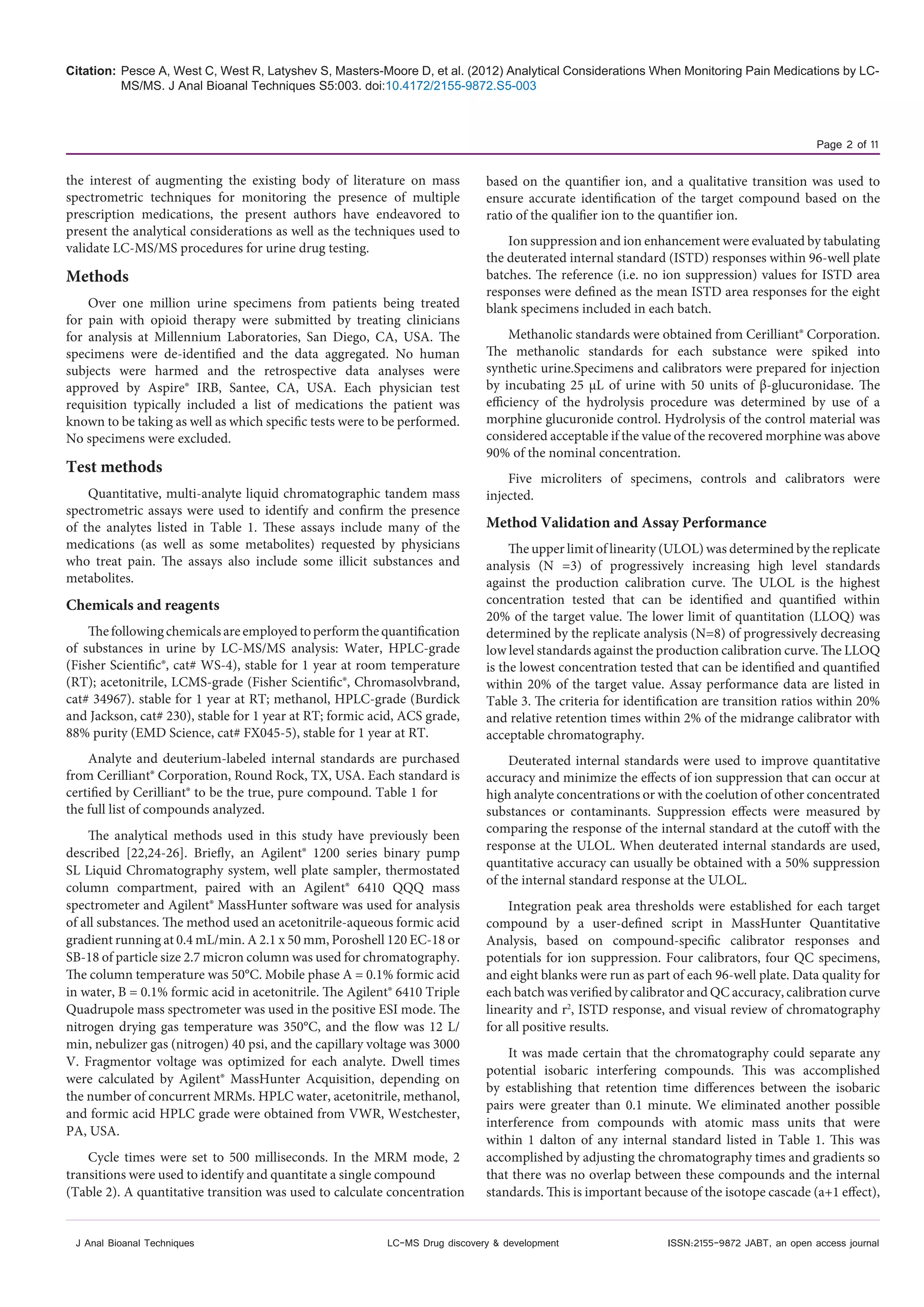 Analytical Considerations When Monitoring Pain Medications by LC-MS/MS ...