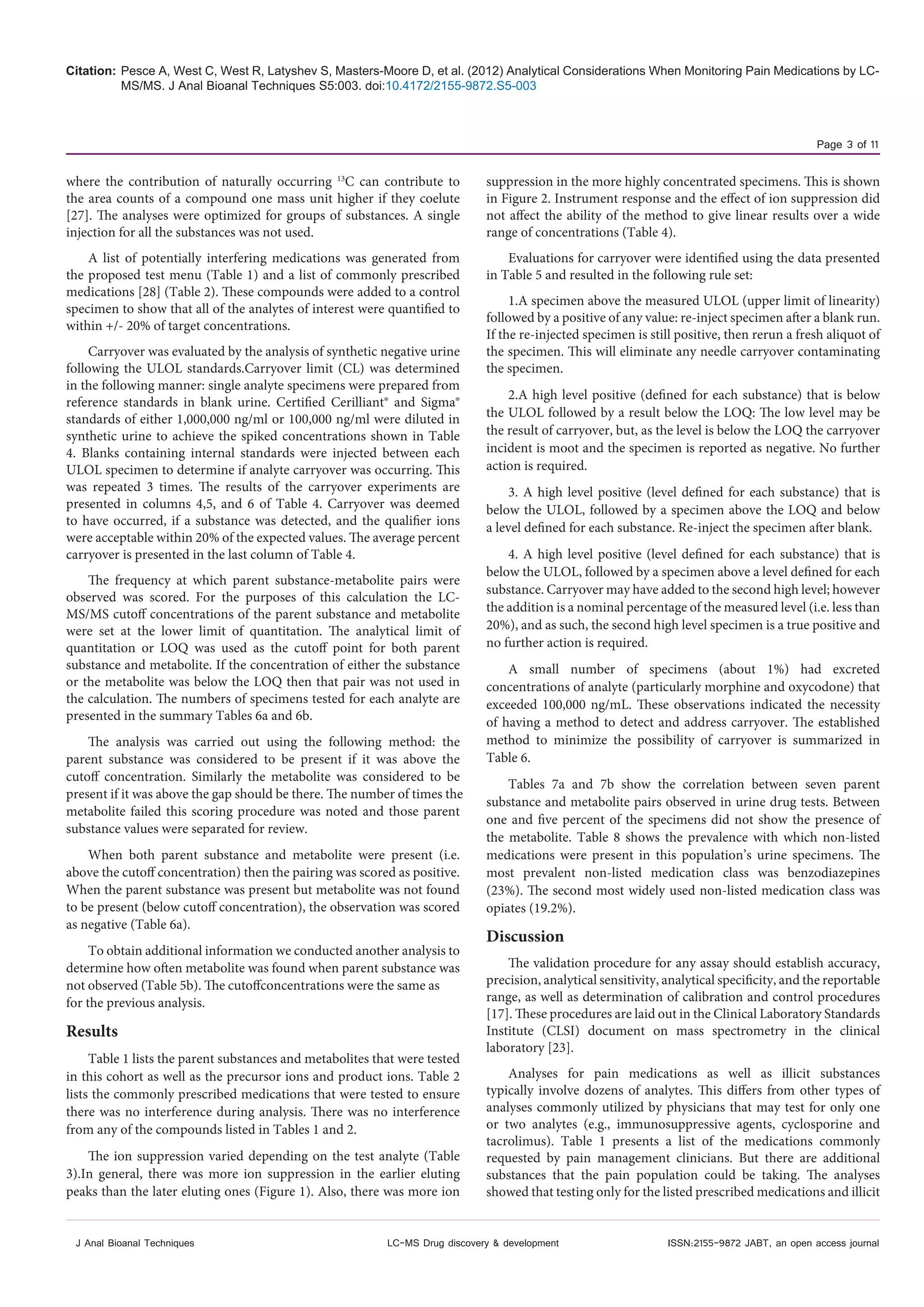 Analytical Considerations When Monitoring Pain Medications by LC-MS/MS ...