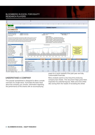 Analytical tools-bloomberg-equity-research-in-excel | PDF