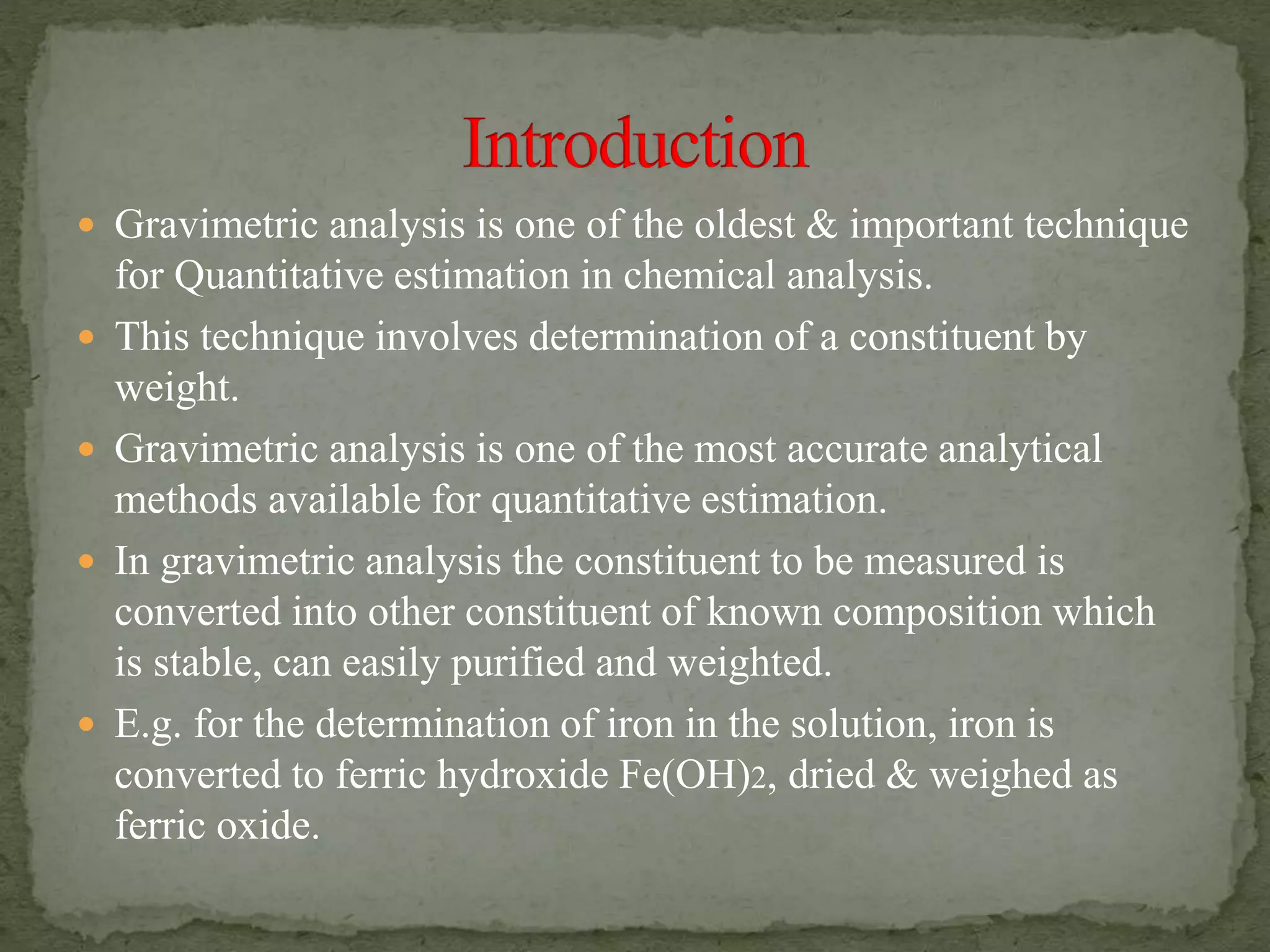 Analytical chemistry gravimetric analysis | PPTX
