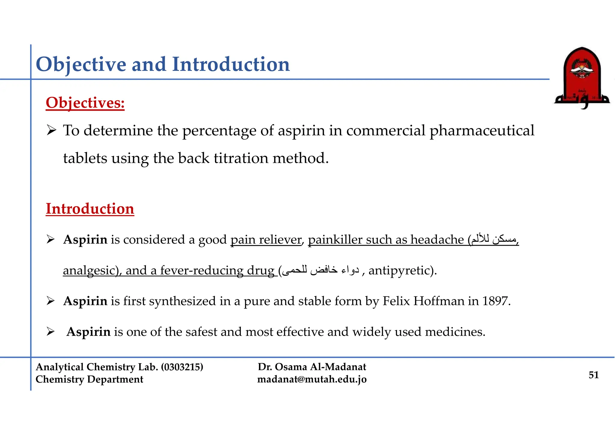 Analytical Chemistry Lab_Exp 6_aspirin analysis | PDF